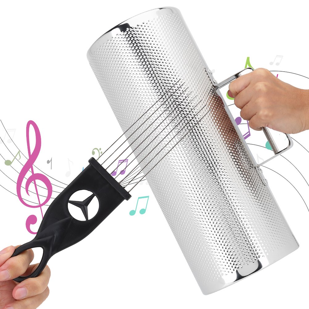 Alomejor Professional Guiro, 5 x 12.8'' Stainless Steel Guiro Shaker with Scraper Percussion Instrument