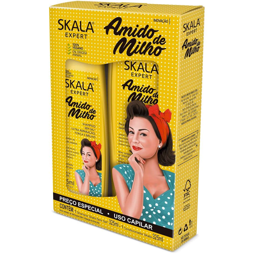 Skala Expert Almido de Milho Shampoo & Conditioner - Infused with Pure 100% Natural Ingredients Vegan Formula | Experience Healthier, Fuller & Thicker Looking Hair - Imported from Brazil