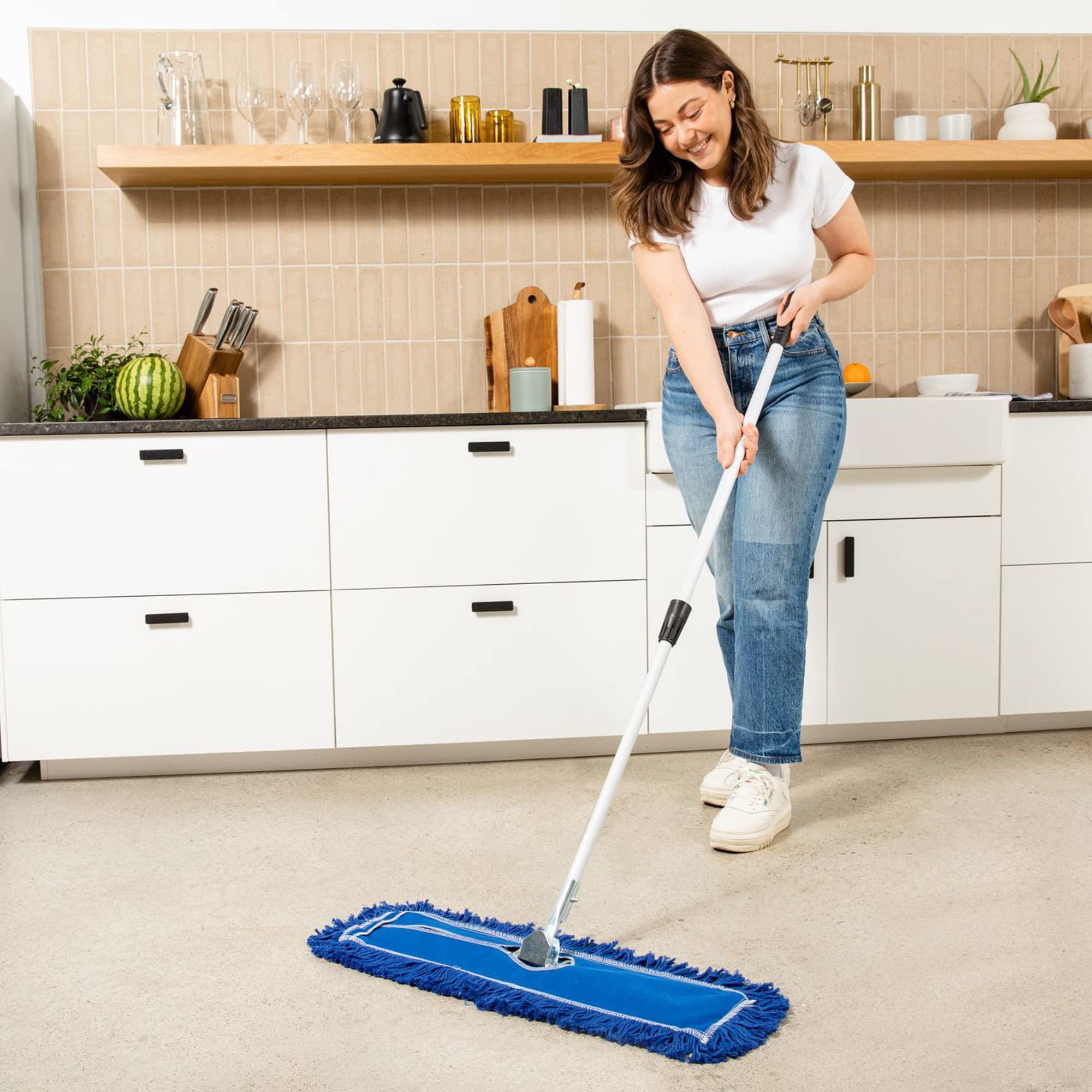 36 Inch Blue Dust Mop with Metal Handle and 36 Inch Dust Mop Refill Bundle - 1 Mop Set and 4 Refills