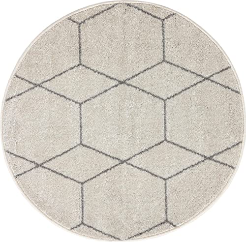 Unique Loom Trellis Frieze Collection Area Rug - Geometric (3' Round, Ivory/ Gray)