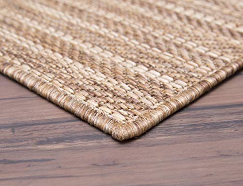 HOMEGNOME Indoor Outdoor Striped Rug (8'x10', Neutral Brown)