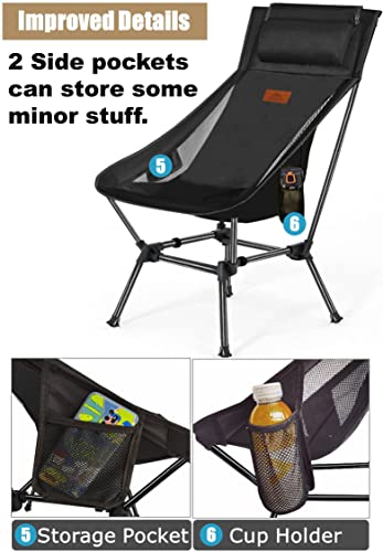AnYoker Camping Chair, 2 Way Compact Backpacking Chair, Portable Folding Chair, Beach Chair with Side Pocket and headrest, Lightweight Hiking Chair 0166 (Ink 2 Pack)