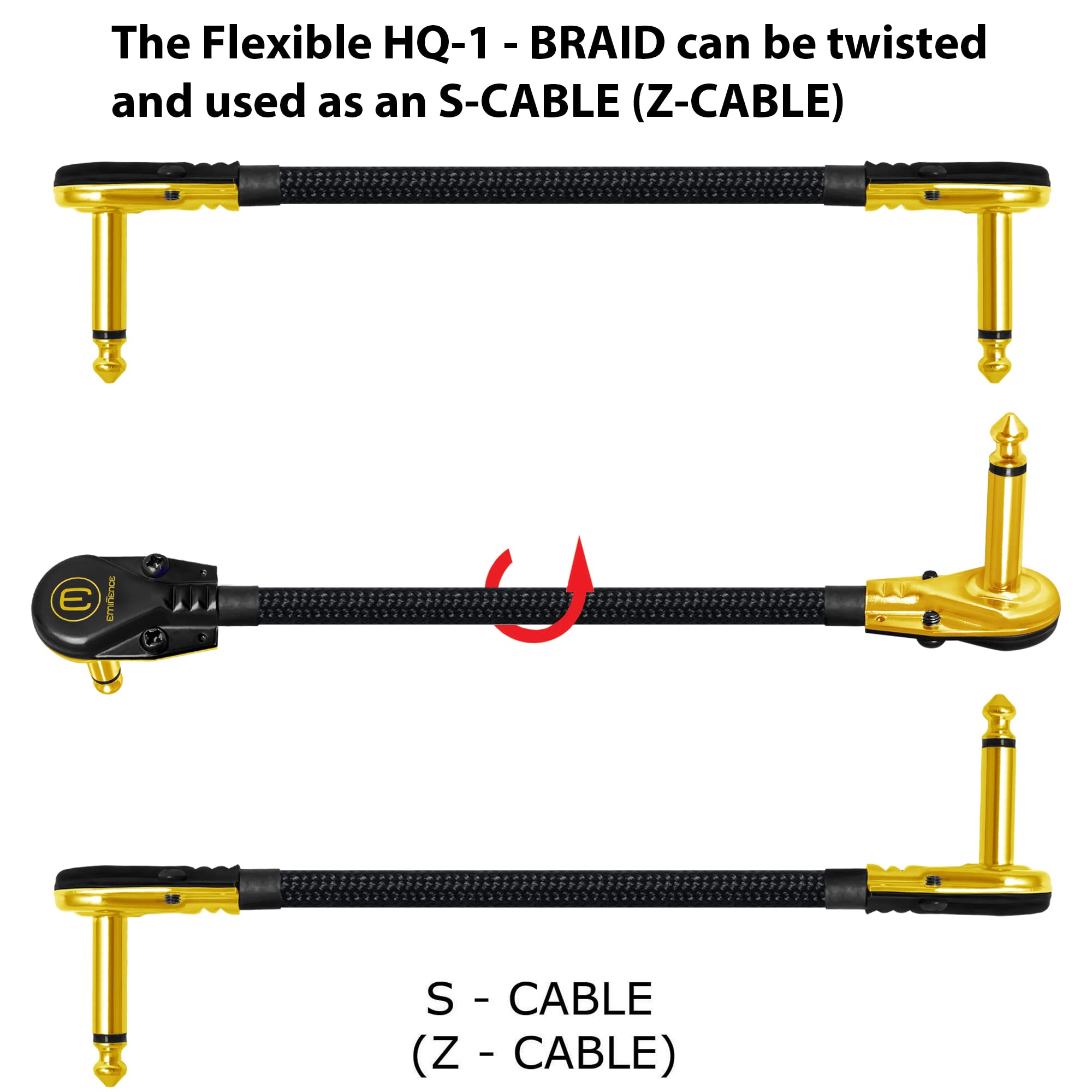 3 Units - 2 Foot - Audioblast HQ-1-BRAID (Black) - Ultra Flexible -Dual Shielded(100%) -Instrument Effects Pedal Patch Cable w/Low-Profile, R/A Gold Pancake TS(6.35mm) Plugs & Dual Staggered Boots