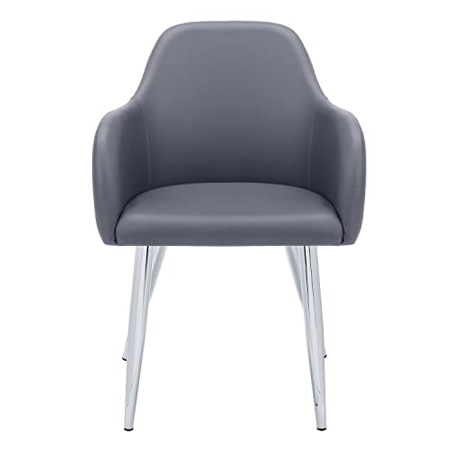 Monarch Specialties 1192, Set of 2, Side, Upholstered, Kitchen, Room, Pu Leather Look, Metal, Contemporary, Modern Dining Chair, 17.50" L x 23.5" W x 33" H, Grey | Chrome Legs