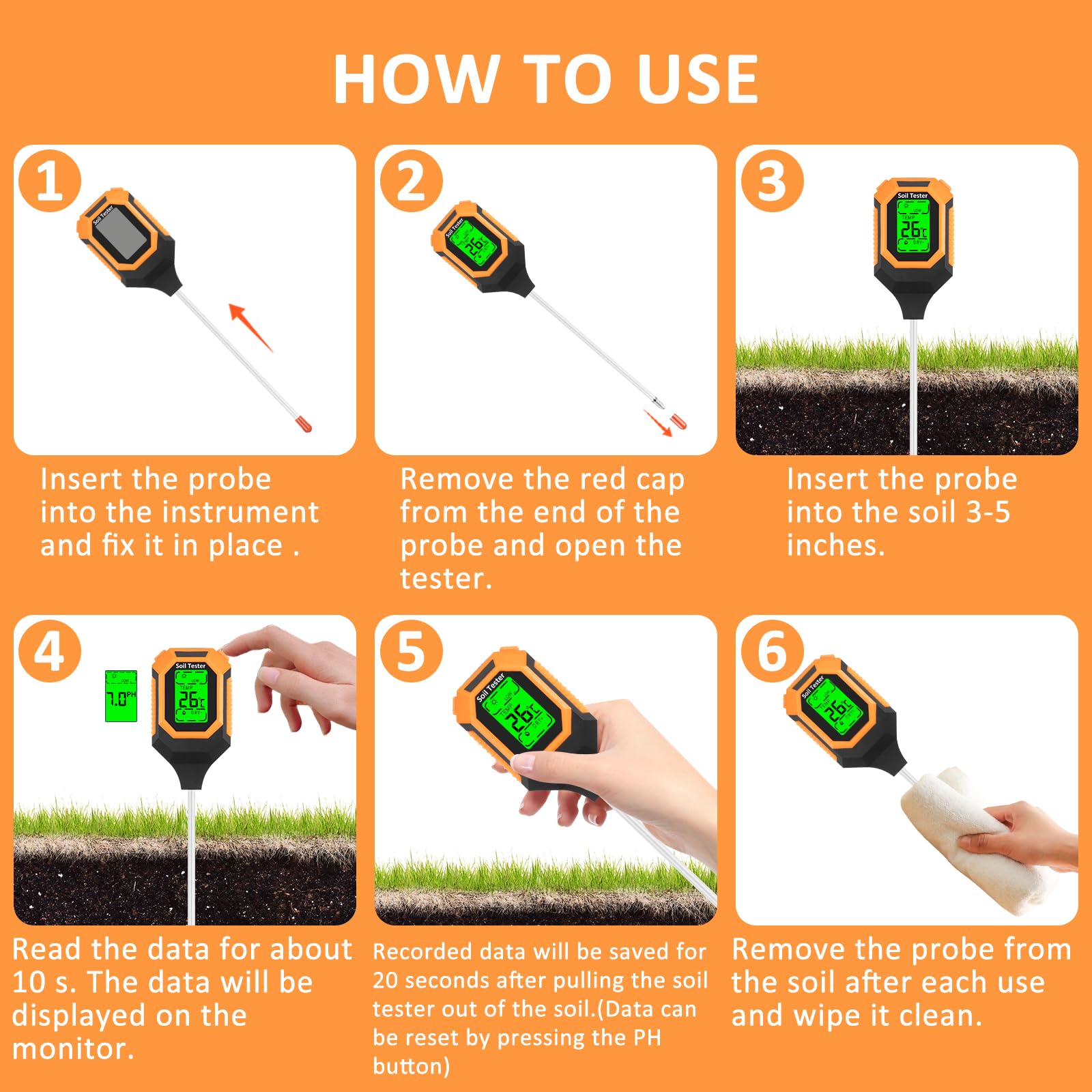 4 in 1 Digital Soil Moisture Meter,PH Meter/Soil Moisture/Plant Temperature/Sunlight Intensity,Green Backlight LCD Display,Soil Meter for Garden, Lawn,Plant Care,Farm and Indoor Outdoor Plants