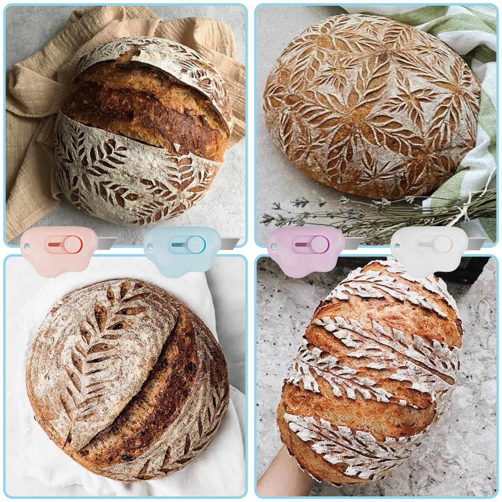 4 Pack Bread Lame Dough Scoring Tool Bread Dough Cutter with Push-pull Handle Sourdough Starter Bread Making Bakers Razor Scorer for Sourdough Baking & Bread Making Tools