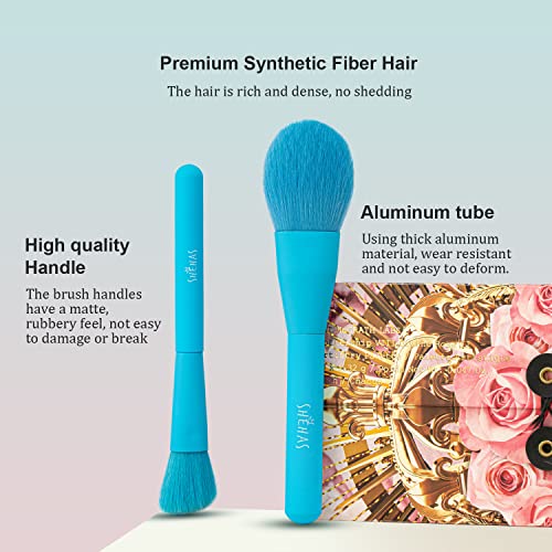TEXAMO Makeup Brush Set for Powder, Contour, Blush, Highlighter, Eyeshadow, Eyebrow, Concealer, Blending, Premium Synthetic Makeup Brush with Pouch Set of 8, Blue
