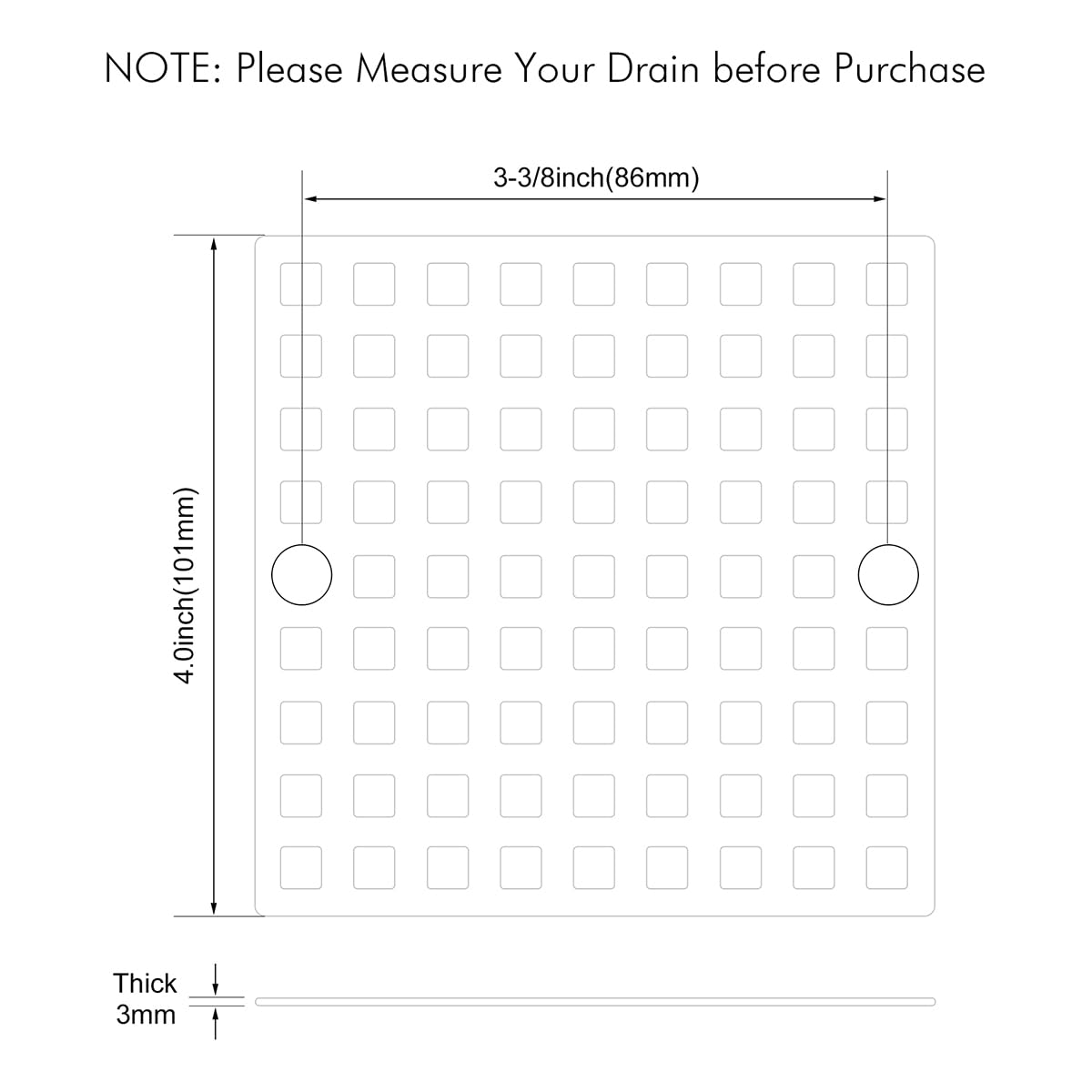 4" Matte Black Shower Drain Cover - Square Floor Drain Cover Replacement - Hair Catcher/Drain Strainer for Bathrooms, Showers, and Sinks - SUS304 Stainless Steel & CUPC Certified