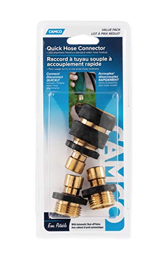 Camco 5/8" Brass and Steel Quick Hose Disconnect - Connect and Disconnect Between Multiple Hose Attachments | Automatic Shut-Off When Disconnected | 1 Female & 3 Male Fittings - 4 Count - (20136)