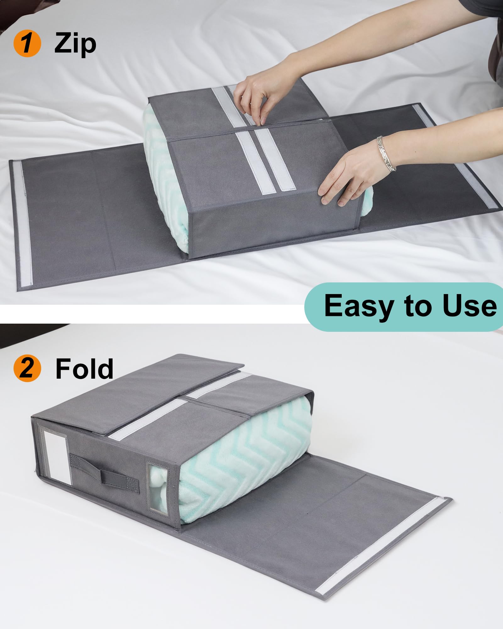 3 Pack Bed Sheet Organizers and Storage,Fabric Foldable Sheet Organizer, Zipper Bedding Sheet Storage Box, Linen Closet Organizer for Bedsheet Set,Clothing,Duvet Covers,Pillowcases(Queen/King Size)