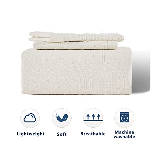 Anluoer Quilt Queen Size Bedding Set-Cream Embossed, Bedspreads-Lightweight Summer Soft Microfiber Bedspread, Bed Coverlet for All Seasons (1 Quilt, 2 Pillow Shams)