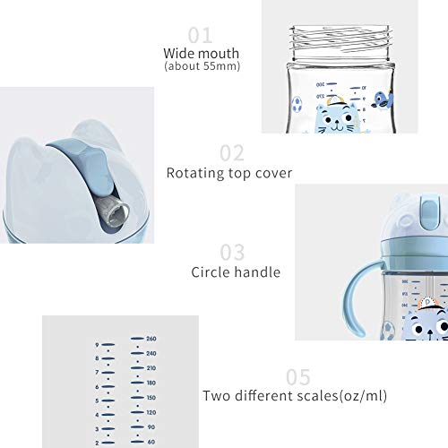 POTATO Straw Cup Spill Proof Sippy Cup with Handles and Strap, Toddler Cups, Tritan Sippy Cups for babies, 300ML/10oz, 6 Months+(Blue)