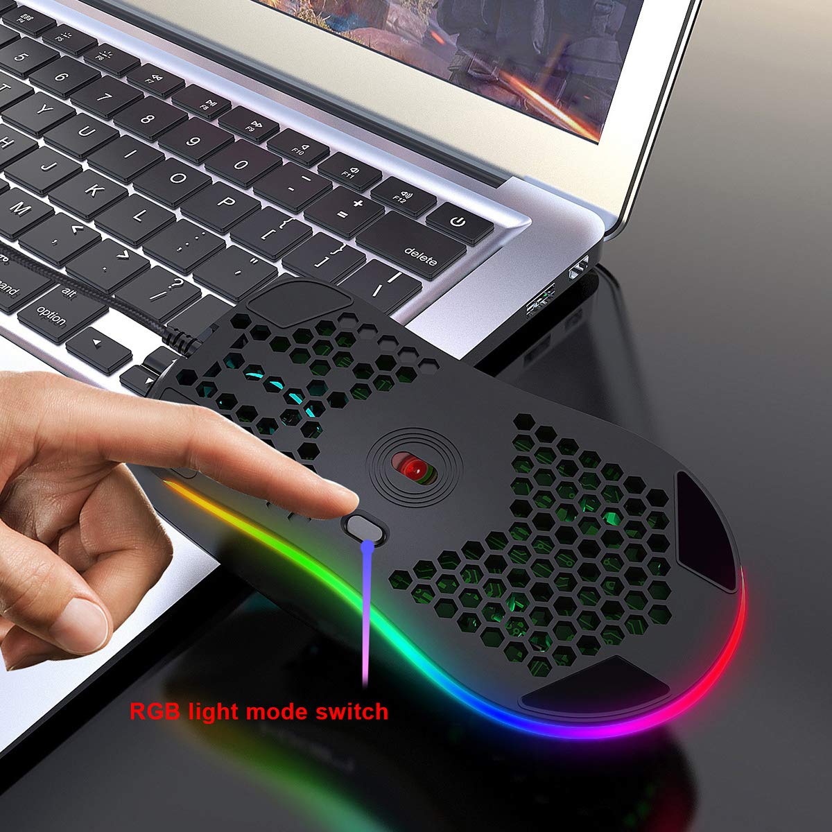 Esenlong Wired Gaming Mouse Macro Programming Mouse 6400DPI Ergonomic USB Computer Mice RGB Laptop PC Gaming Mouse for PC Laptop Desktop (6- Key) for E- Sport Game, Daily Office Work, Home use.