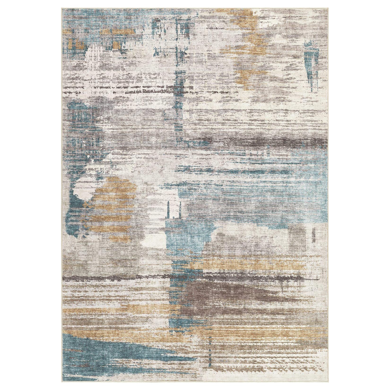 8x10 Rugs for Living Room: Large Modern Washable Super Soft Abstract Area Rug Neutral Contemporary Low Pile Carpet for Bedroom Dining Room Nursery Home Office Decor - Blue/Grey/Gold
