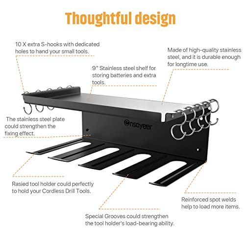 Ensayeer Power Tool Organizer, Cordless Drill Storage, Drill Holder Storage Wall Mount Shelf Rack, Charging Station to optimize Garage Organization and Power Tools Storage