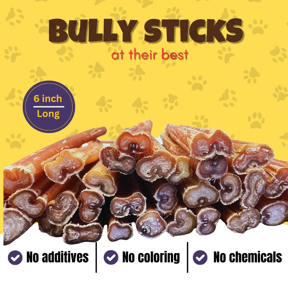 Woofley's 6" Regular Sized Buffalo Bully Sticks - (25 Count) - Bully Sticks for Dogs - Long Lasting Bully Stick Dog Chews