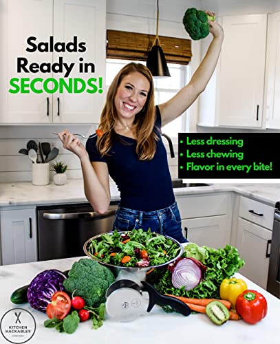 Salad Chopper Blade and Bowl β Stainless Steel Salad Cutter Bowl with Chef Grade Mezzaluna Salad Chopper β Ultra-Fast Salad Prep by Kitchen Hackables