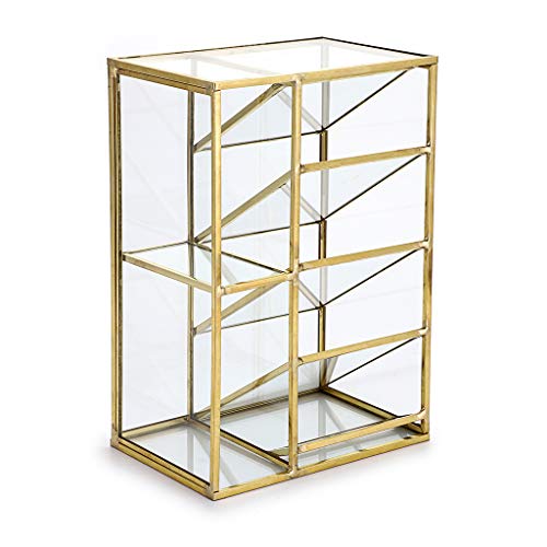 Hipiwe Vintage Gold Metal Desk Organizer - Glass Make up Brushes lipstick Holder Dresser Organizer Pen Pencil Storage Holder for School Home Office Supplies (6 Compartment)