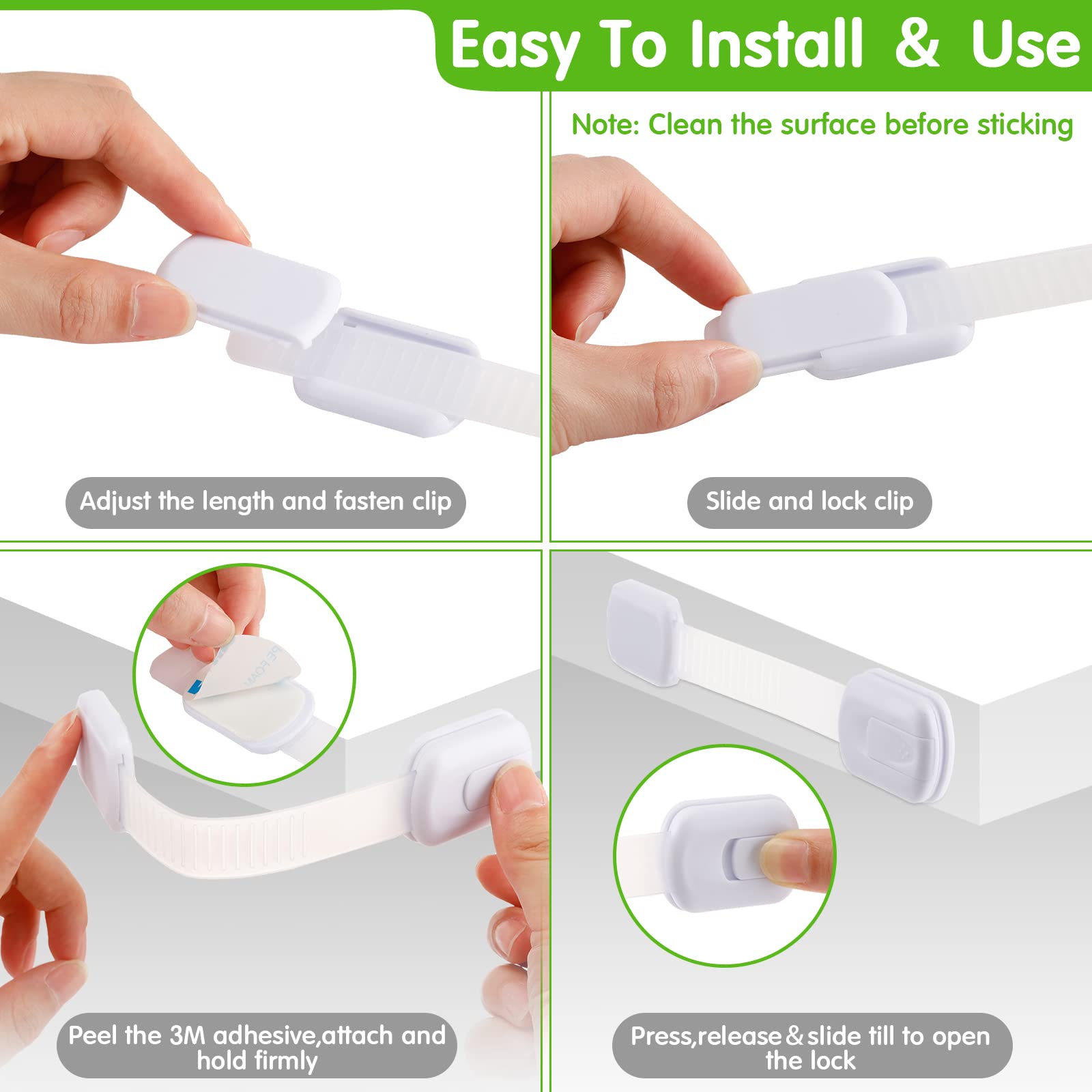 40 Pack Baby Proofing Strap Locks Bulk Child Safety Cabinet Latches Childproof Drawer Locks Adhesives Multi Use for Fridge, Dishwasher, Toilet Seat, Cupboard, Oven, Trash Can, No Drilling