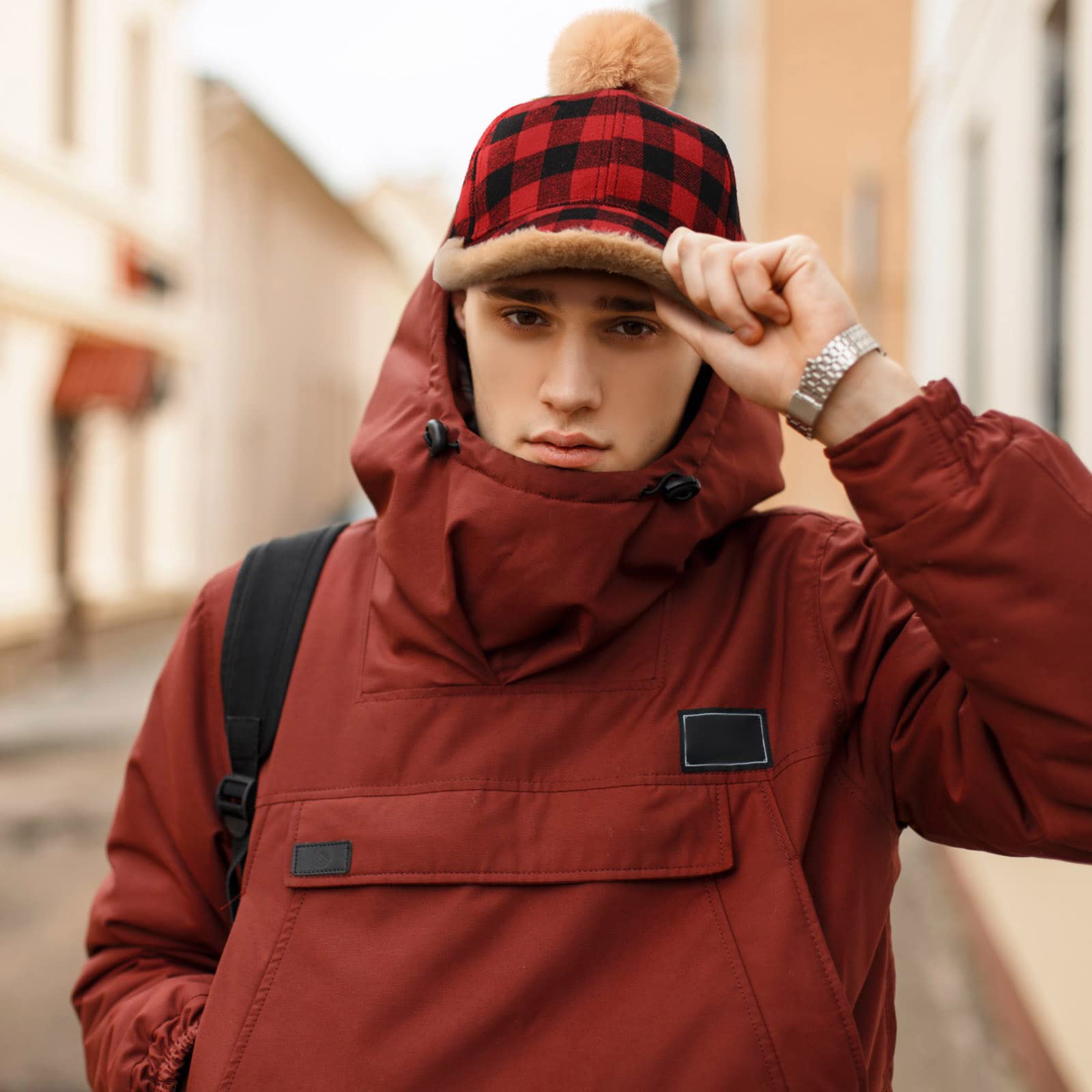 3 Pcs Plaid Baseball Cap Winter Warm Cap Christmas Hat for Men Women Unisex, Red Black Checkered