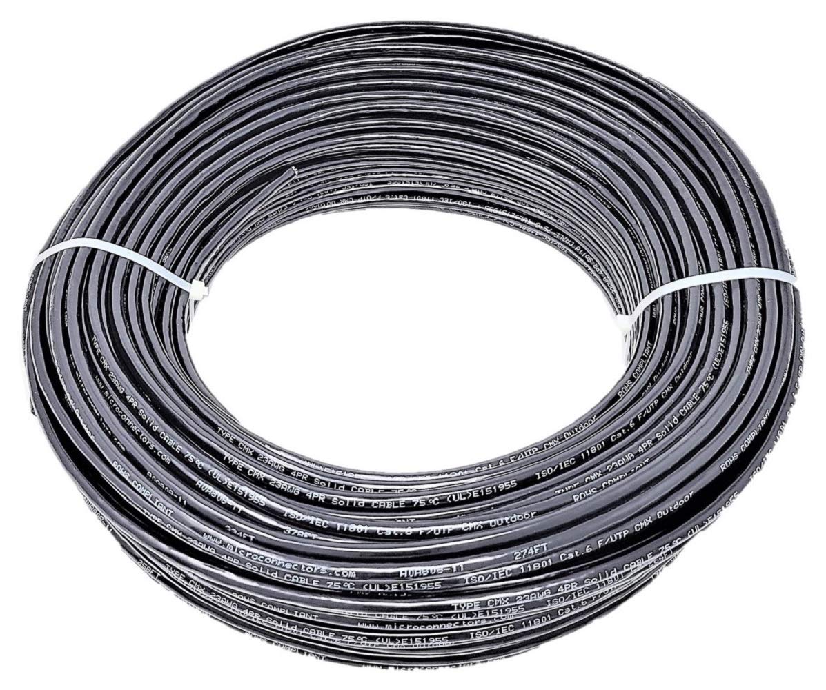 Micro Connectors 250 Feet Cat6 Solid (F/UTP) Outdoor Bulk Ethernet 23AWG Cable (Black) (TR4-560BOU-250)