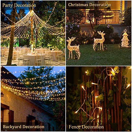 XUNXMAS 33ft 100 LED String Lights Indoor Outdoor, Super Bright Warm White Christmas Lights with 8 Lighting Modes, Extendable Waterproof Fairy Lights for Bedroom Patio Party Christmas Tree Decor