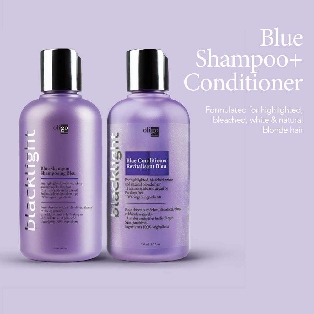 Oligo Professionnel - Blacklight Blue Shampoo & Conditioner for blondes - Sulfate-Free - Vegan - Eliminate brassy tones - Refresh Faded Highlights - Argan oil - Hydrating Formula - 8.5oz DUO BUNDLE