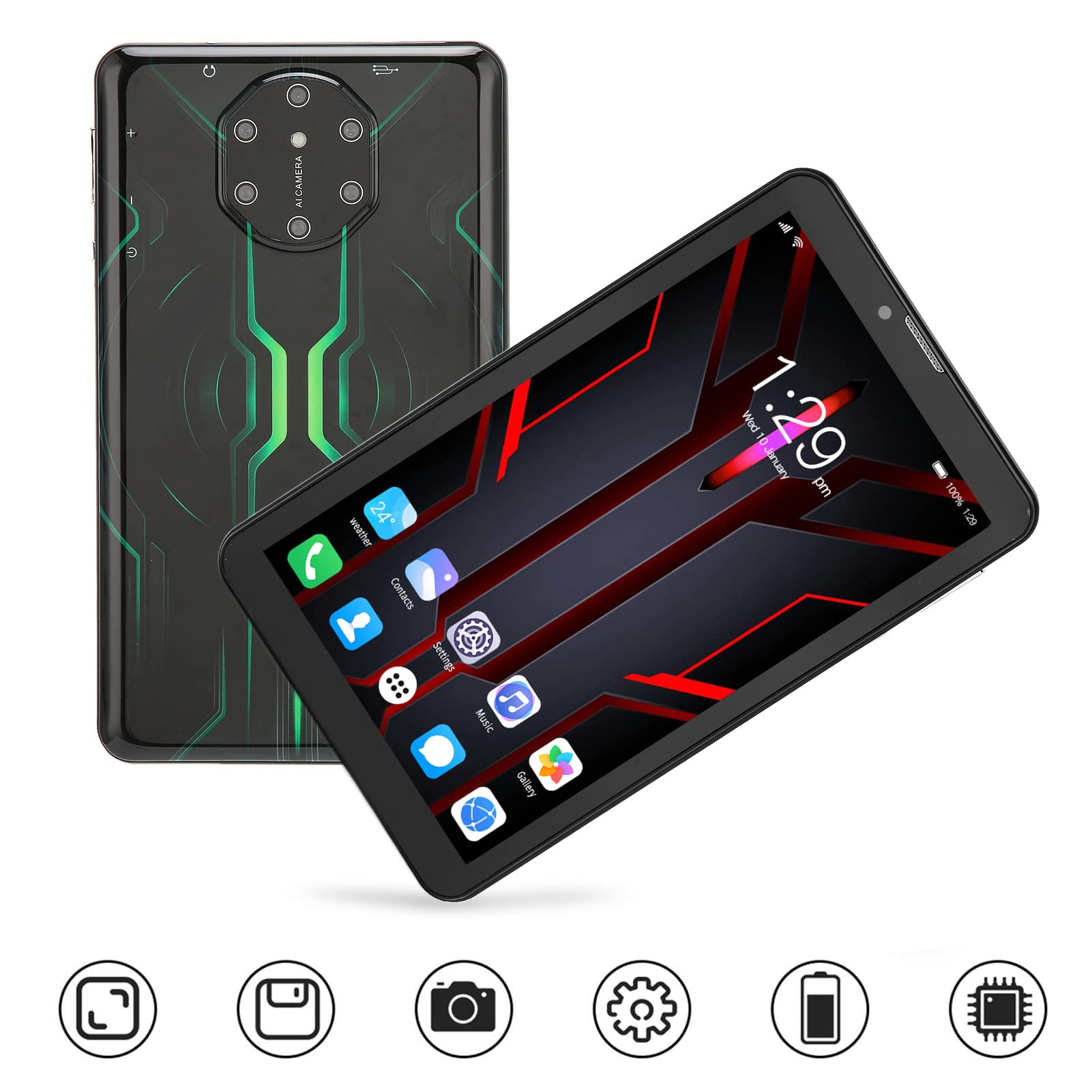 7 Inch Tablet, Kids Tablet 4GB RAM 32GB ROM MT6592 8 Core CPU Double Camera Green for Writing (US Plug)
