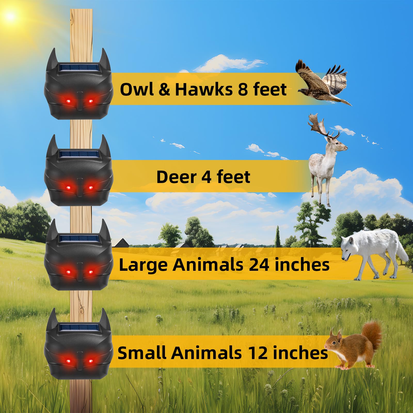 4 Pack Coyote Deterrent,Solar Nocturnal Animal Repeller Outdoor Predator Light for Chicken Coop Deer Repellent with Strobe Lights,Effective Guard Solar Predator Eyes Deterrent Lights for Raccoon Skunk