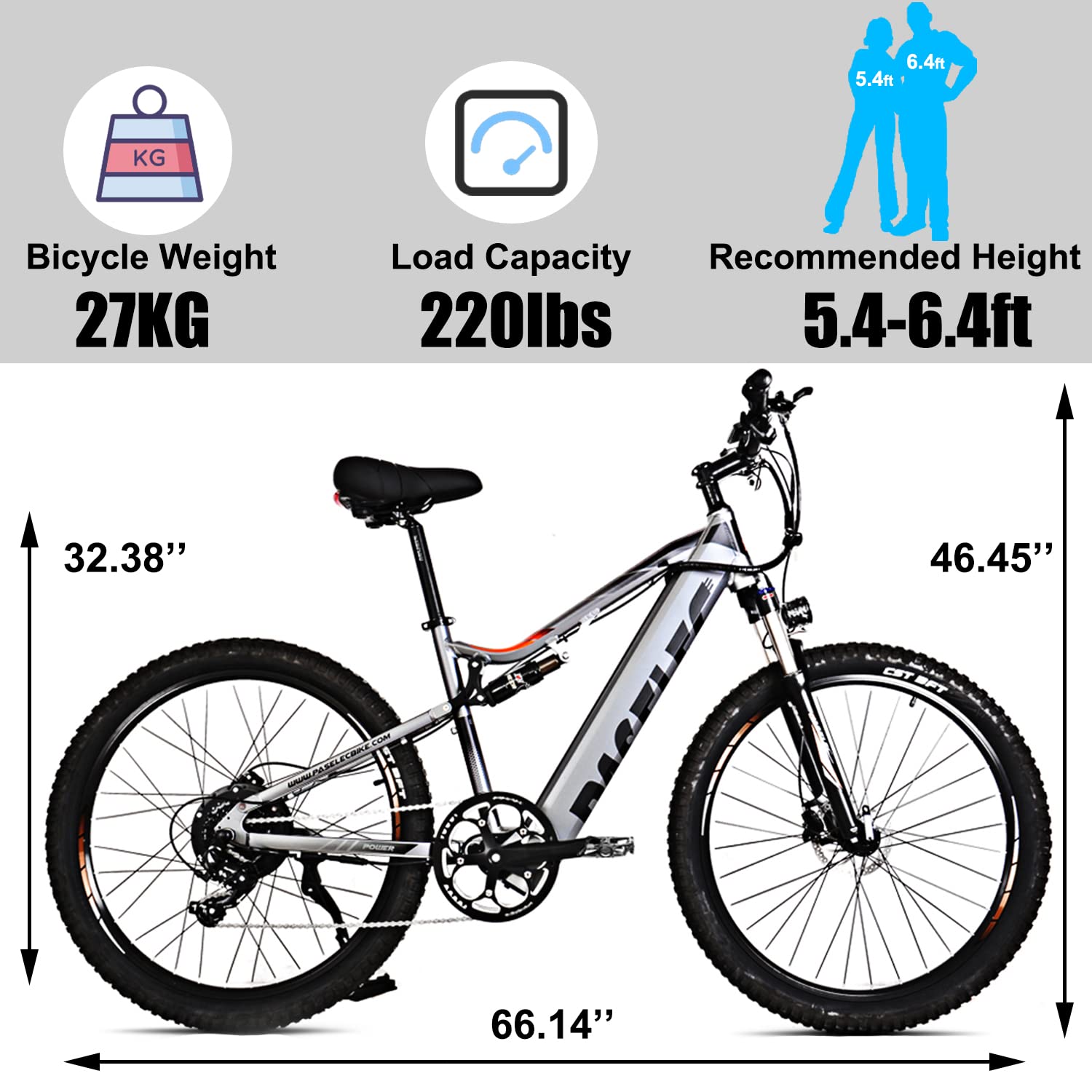 27.5'' Electric Mountain Bikes for Adults 500W E-Bike 48V 13AH Removable Battery Fat Electric Bicycle Step Thru MTB with Professional 9-Speed Gears