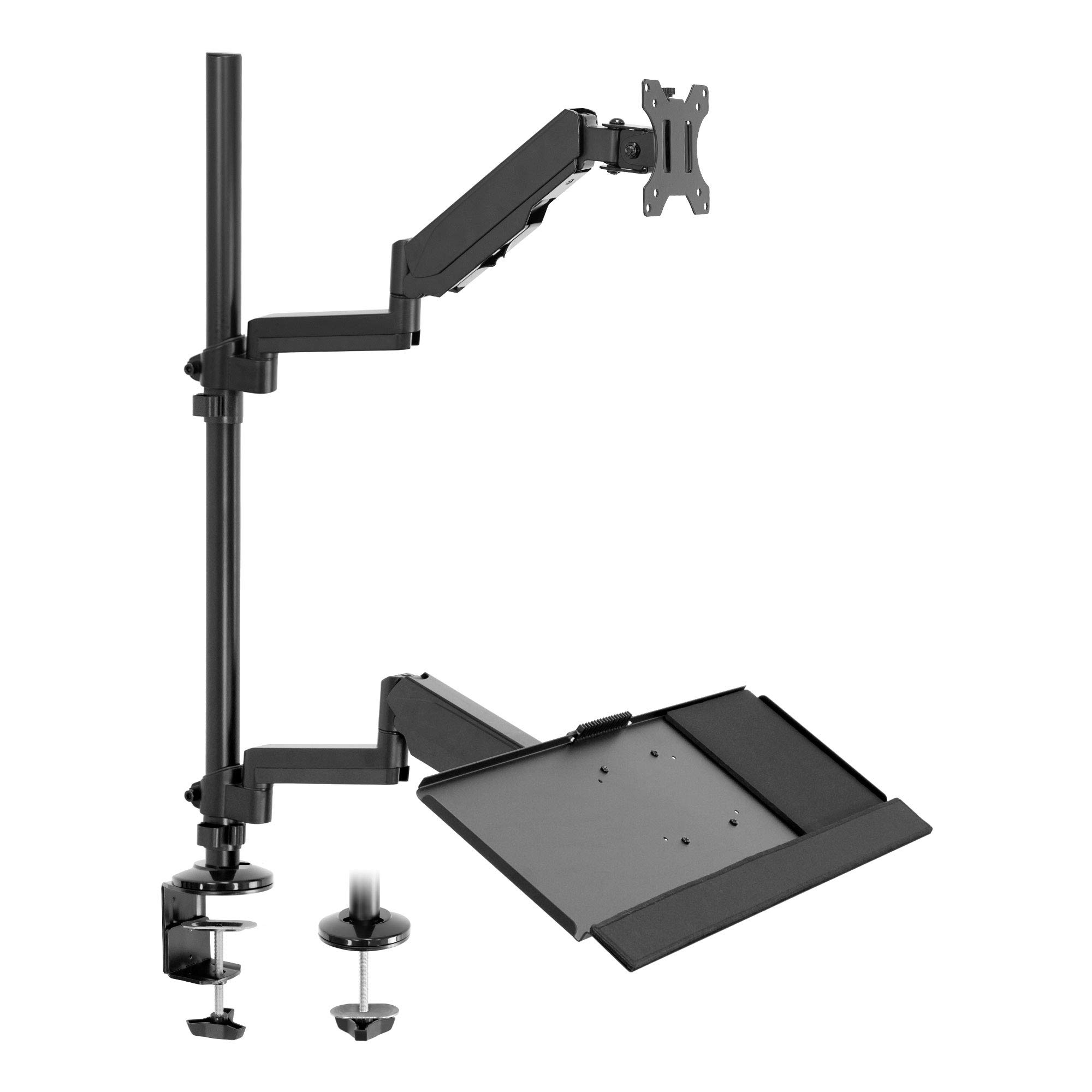 MOUNT-IT! Sit Stand Monitor Desk Mount [Fits 32" Screens] Height Adjustable, Full-Motion Articulating Arm with Keyboard Tray and Cable Management (Black)