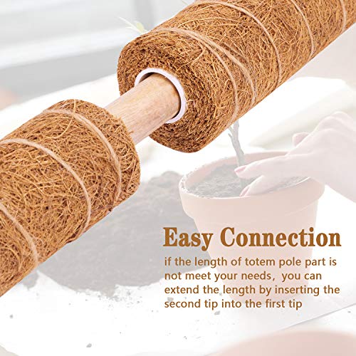 Moss Poles for Climbing Plants, 2 Pcs 12'' Coir Pole (Total 20'') with 4 Pcs Adjustable Plant Ties for Creepers Plant Support Extension, Climbing Plants Support Indoor