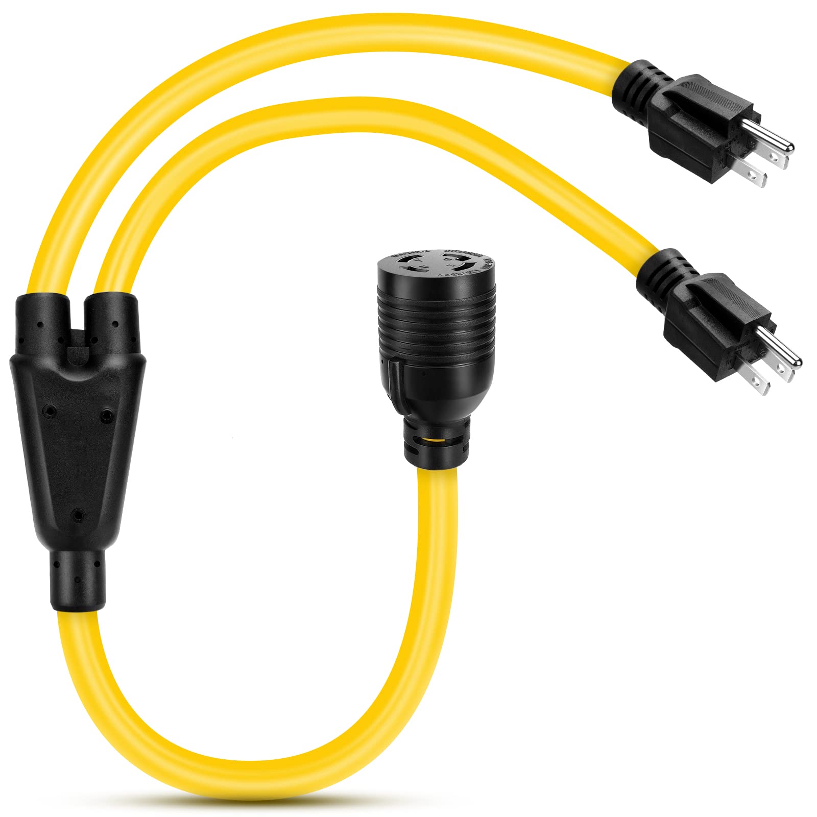 2X5-15 Plug Male to Generator Twist Lock L14-30 Receptacle Female Y Adapter Cord STW 3 Feet 120V/240V 30 Amp Generator Welder Dryer Power Cord Adapter,100% Copper Wire Conductor Inside.