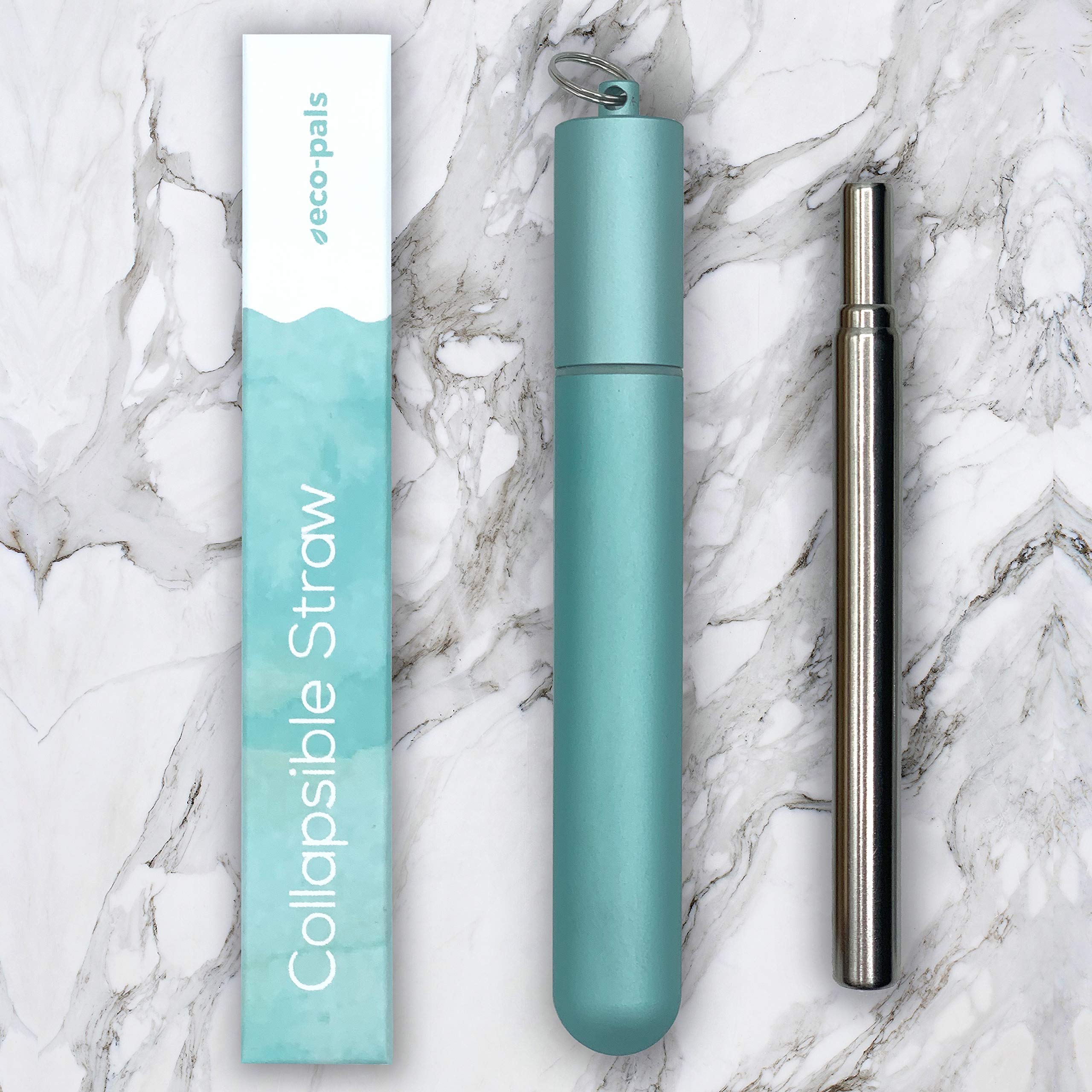 2PACK Eco-Pals | Straws Drinking Reusable Folding Straw | Stainless Steel Straw | Dishwasher Safe (Unicorn + Seafoam)
