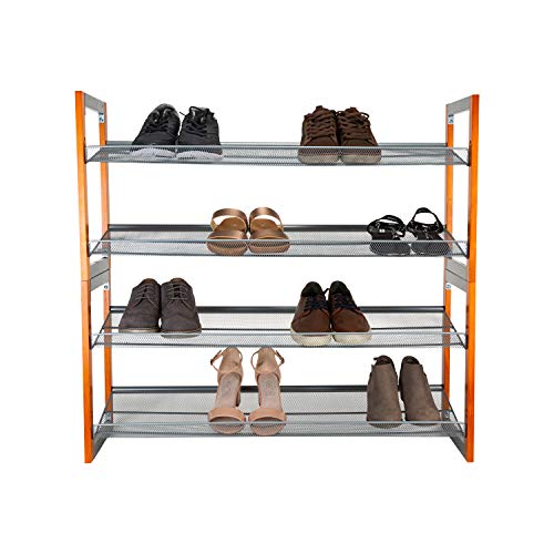 Organize It All Stackable Shoe Storage Rack | Dimensions: 12.75 x 35.25 x 33.46 inches | 4 Shelves | Holds 16 Pairs | Freestanding | Space Saver | Durable | Home Organization | Grey