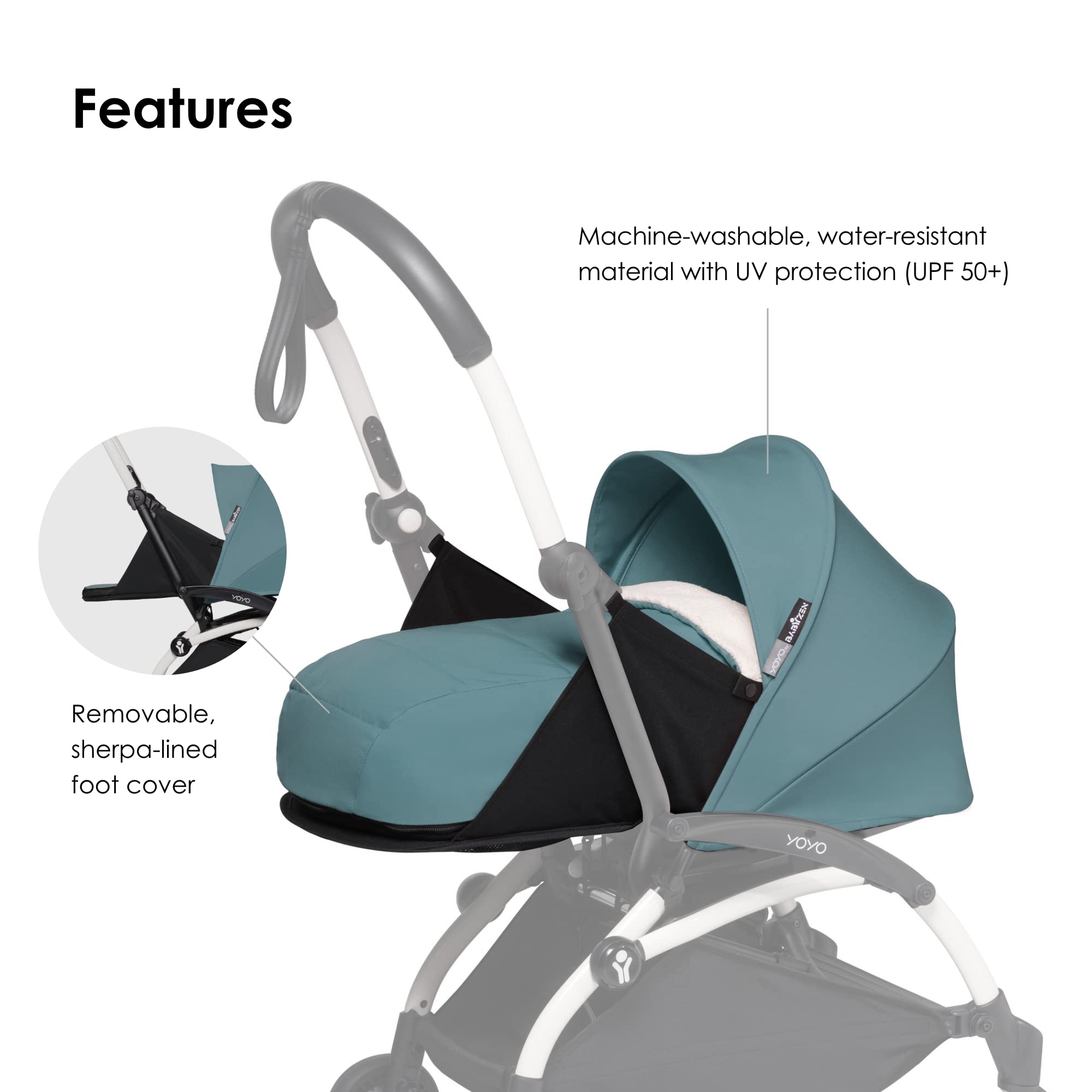 Babyzen YOYO 0+ Newborn Pack, Black - Includes Mattress, Canopy, Head Support & Foot Cover - Requires YOYO2 Frame (Sold Separately)