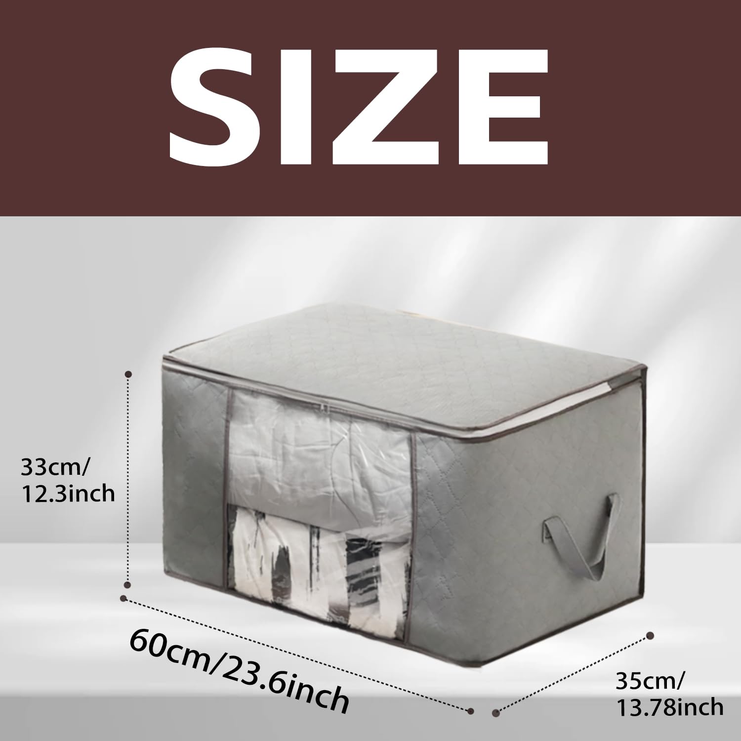 4 Pack 90L Large Storage Bag, Foldable Clothing Storage Container with Zipper and Durable Handle for Clothing, Blankets, Pillows, Toys, Gray