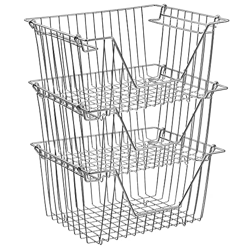 Homics Stackable Storage Wire Baskets, Freezer Baskets for Chest Freezer Open Front Pantry Organization and Storage Fruit Vegetable Baskets Potato and Onion Organizer Bins, 3 Packs