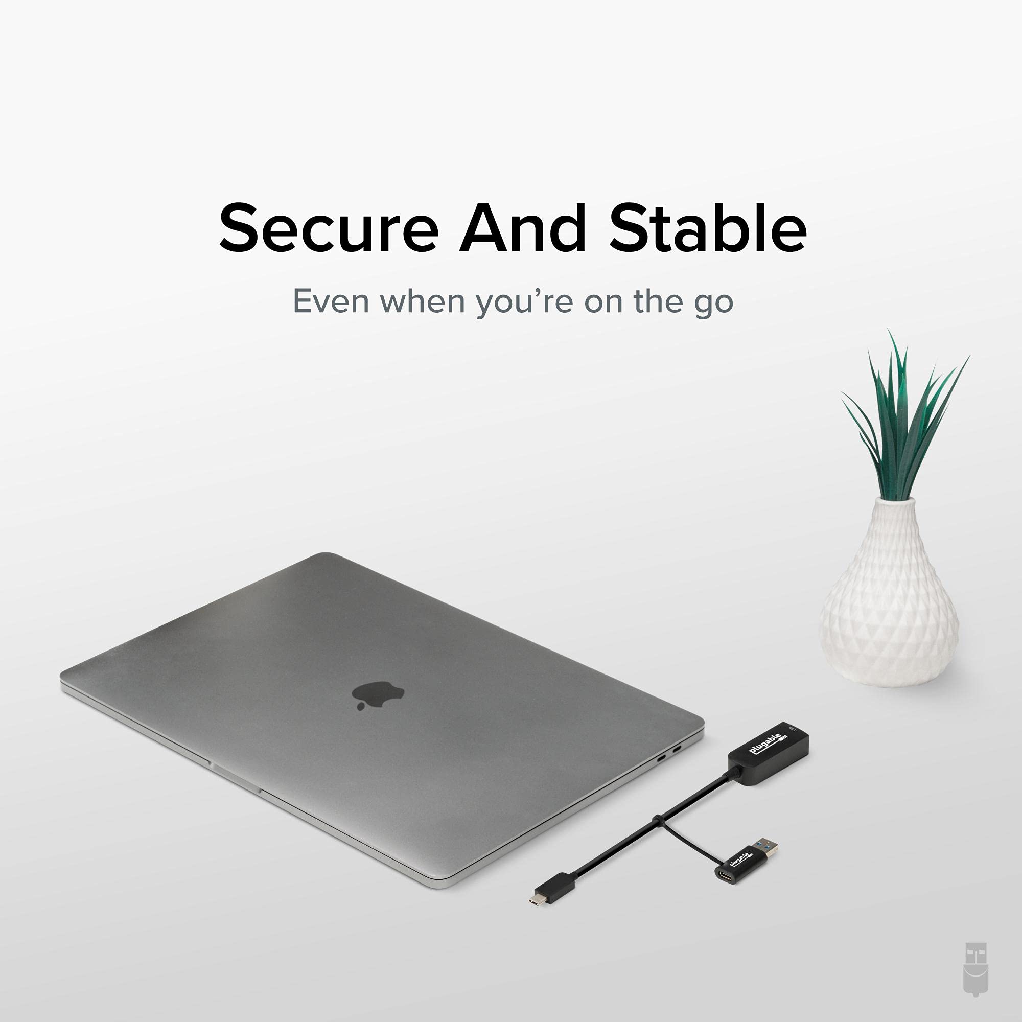 Plugable 2.5GB USB Ethernet Adapter for Laptop, 2-in-1 Cable, USB 2.5GB Ethernet Adapter, USB-C and USB Compaitble, USB-C to RJ45 2.5 Gigabit LAN Ethernet, Compatible with Mac and Windows