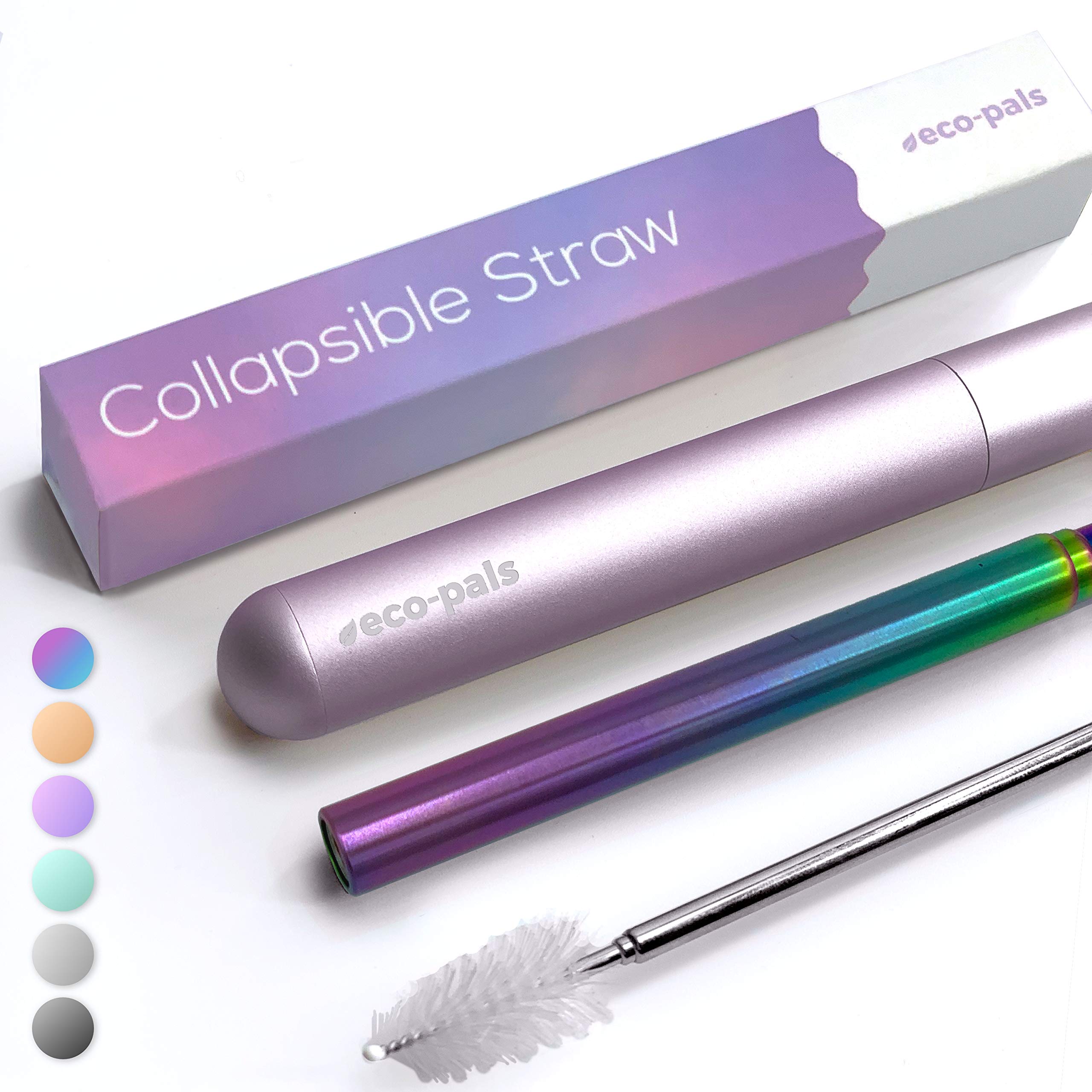 2PACK Eco-Pals | Straws Drinking Reusable Folding Straw | Stainless Steel Straw | Dishwasher Safe (Unicorn + Seafoam)