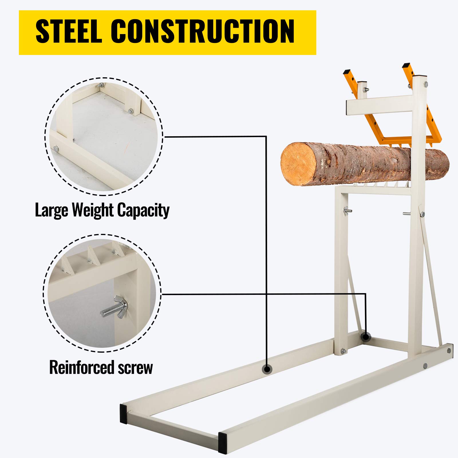 VEVOR Logging Saw Horse Durable Steel Log Sawhorse, Foldable Log Cutting Stand with Sharp Claws and Adjustable Height, Horse Stands for Cutting Wood, Space-Saving Sawbuck, Easy to Assemble and Carry