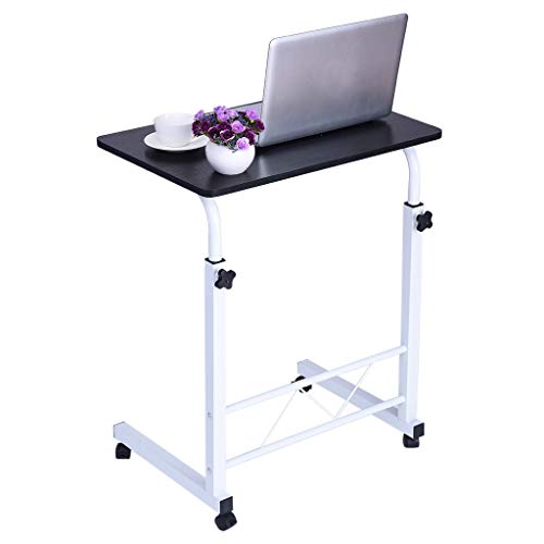 OKBOP Bedside Computer Desk Adjustable Height Sofa Side Table with Wheels, Small Wooden Laptop Stand Tray Tables for Home Office, Modern Student Writing Desk for Small Space (Black)
