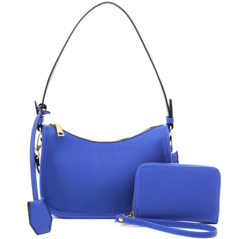Womens Girls Minimal Vintage Retro Small Vegan Leather Shoulder Bag Purse Wallet Set (zBlack)