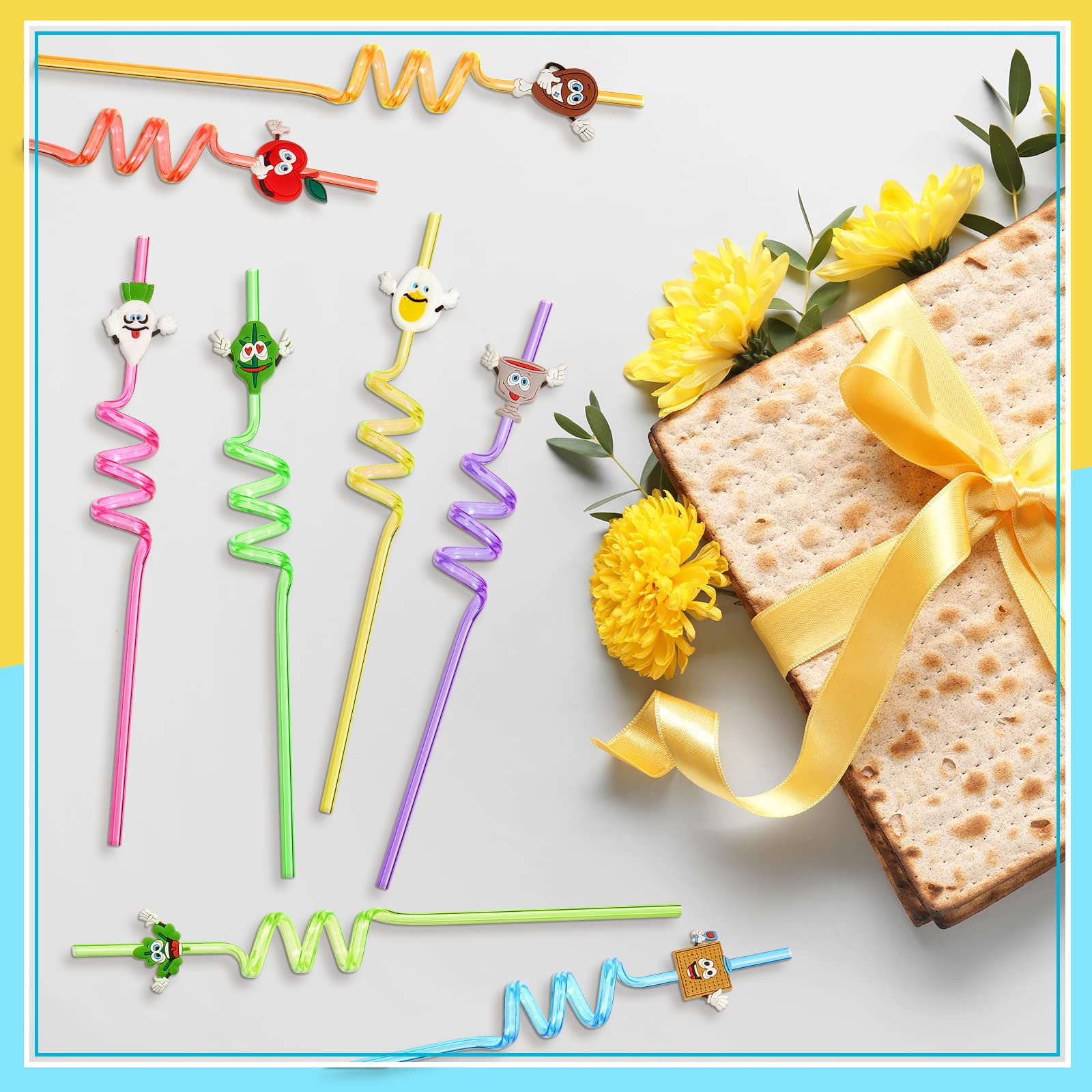 24 Pieces Passover Straws Passover Toys Reusable Matzah Wine Cup Designs Holiday Straws Pesach Sipping Straws Drinking Straws for Pesach Passover Seder Table Decorations
