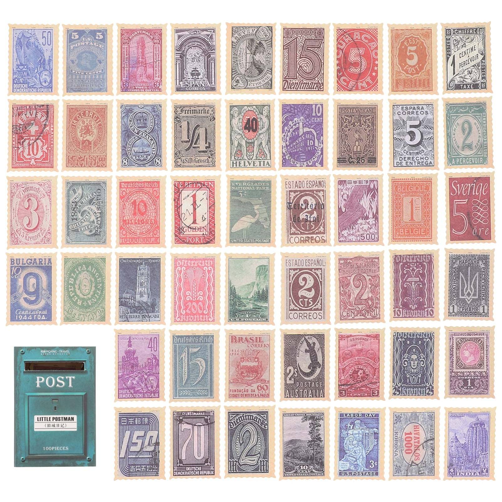 200 Sheets Vintage Postage Stamp Stickers, Decorative Aesthetic Sticker for Scrapbooking, Journaling, Junk Journal, Planners, Bujo Travel Diary, Nature Plant Ephemera (As Shown)