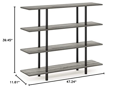 Furinno Turn-N-Tube 4-Tier Wide Display Shelf, French Oak Grey/Black