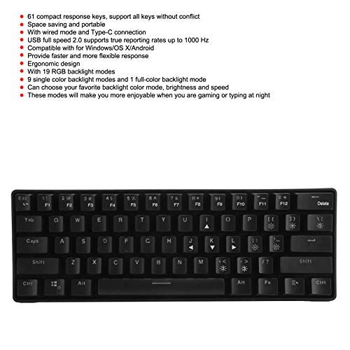 Gaming Keyboard, 9 Single Color Backlight Modes Mechanical Gaming Keyboard Ergonomic Design with 1850Mah Rechargeable Battery for Pc Gamer for Computer Laptop