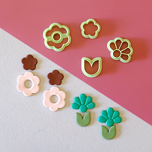 4 Pieces Set Polymer Clay Cutters, Flower Shaped Clay Cutters for Jewelry Making Beginner, Clear Clay Earring Cutters for Pottery and Cookie Cutters