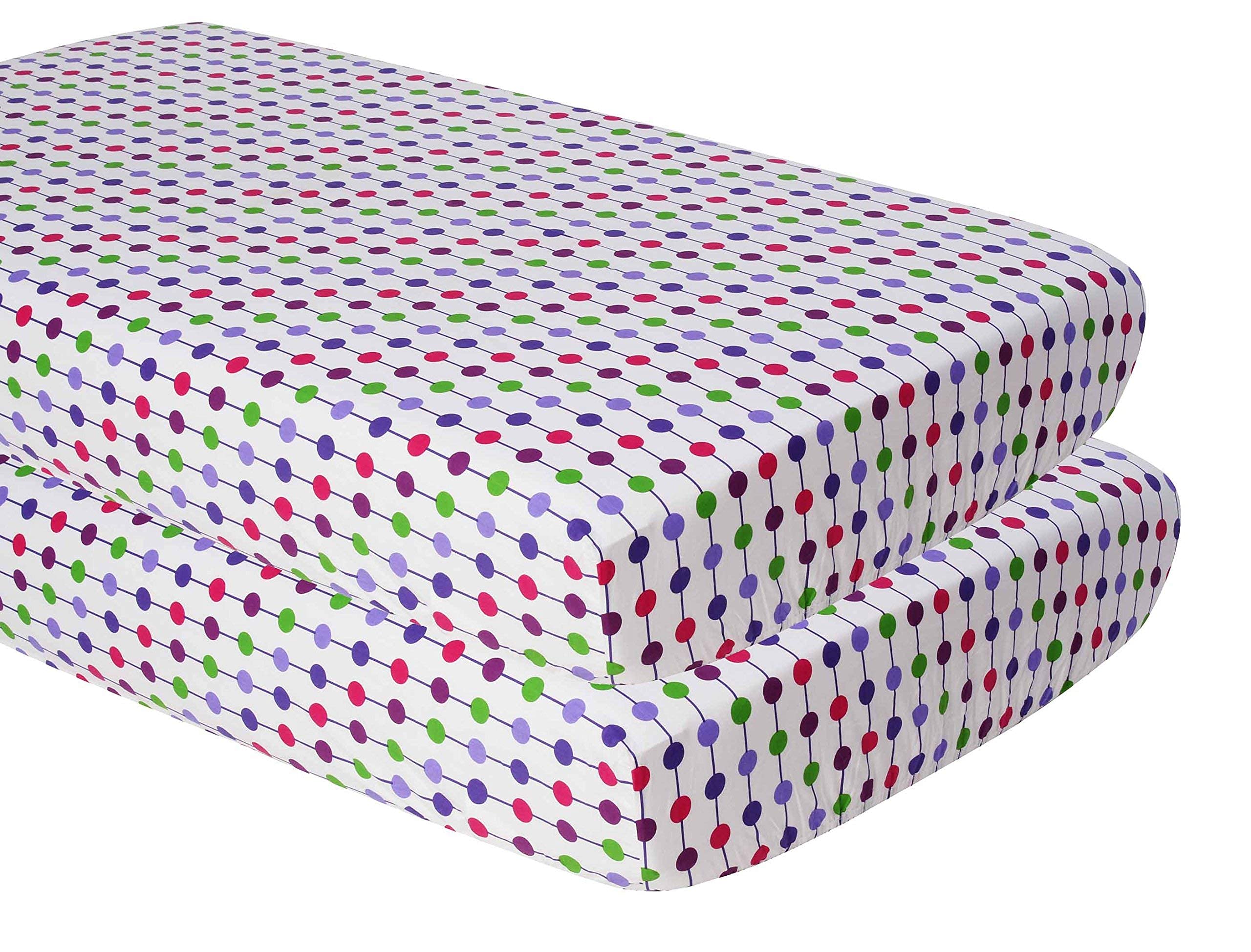 Bacati - 2 Pack Dots Purple Girls 100% Cotton Universal Baby US Standard Crib or Toddler Bed Fitted Sheets (Pearl String, Purple)