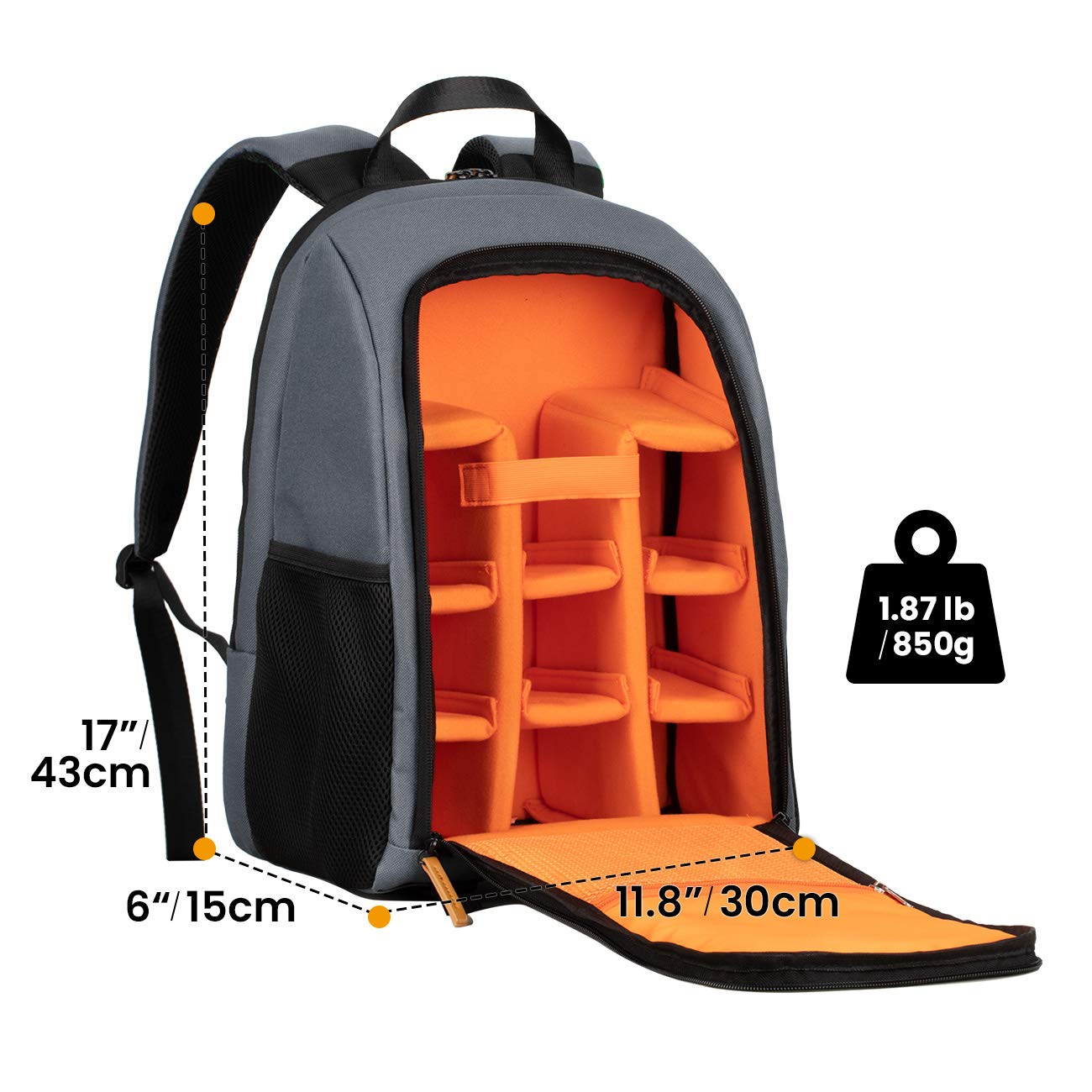 TARION Camera Backpack Waterproof Camera Bag Large Capacity Camera Case with 15 Inch Laptop Compartment Rain Cover for Women Men Photographer Lens Tripod Grey TB-02